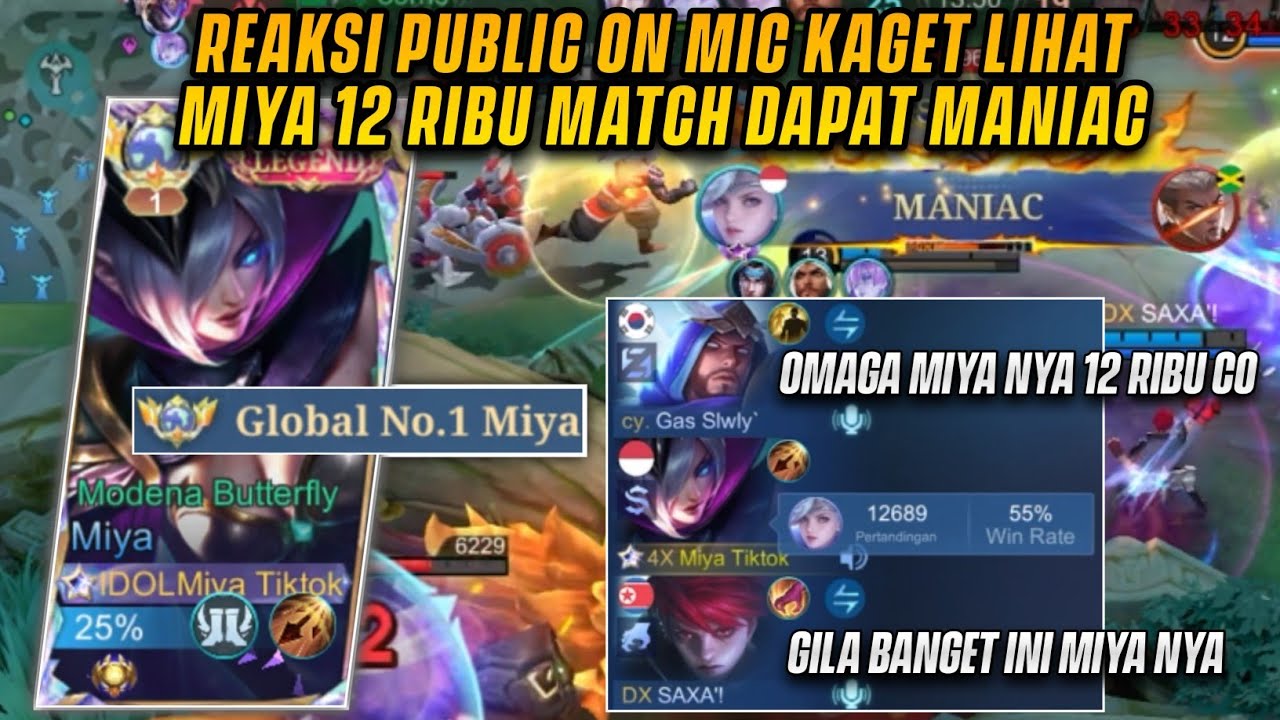 REAKSI PUBLIK ON MIC MELIHAT MIYA GUA 12 RIBU MATCH DAN DAPAT MANIAC! | MLBB - YouTube