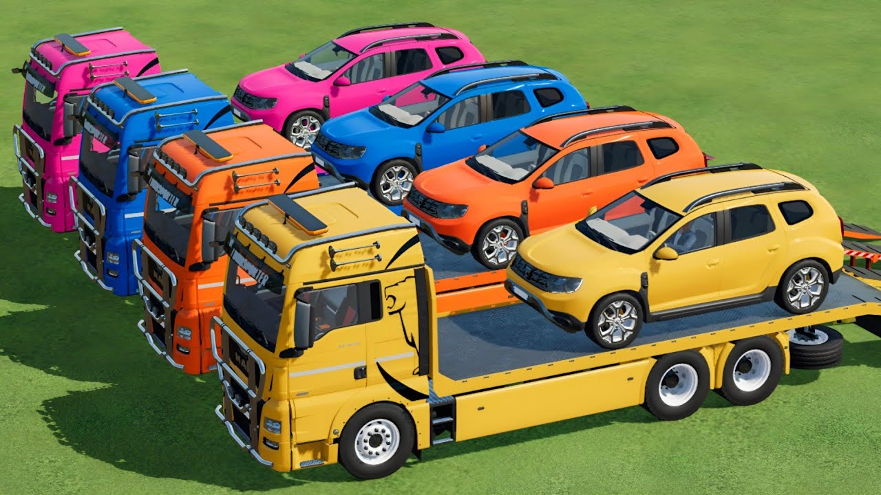 Sports Cars Of Colors ! Transporting Cras In Fs22 | Farming simulator ...