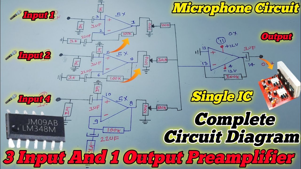3 Input 1 Output Circuit Diagram ☠️ Uses LM348 Op AMP Ic Preamplifiers ...