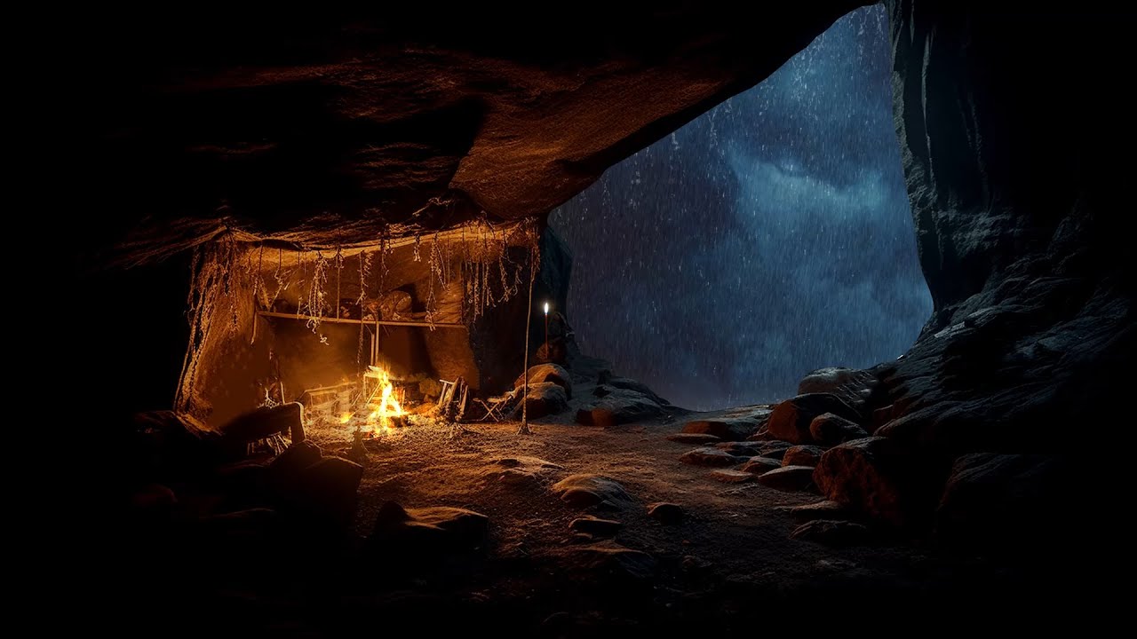 Deep Sleep in a Cozy Rainy Thunder Cave | Bonfire Sounds and for Stress ...