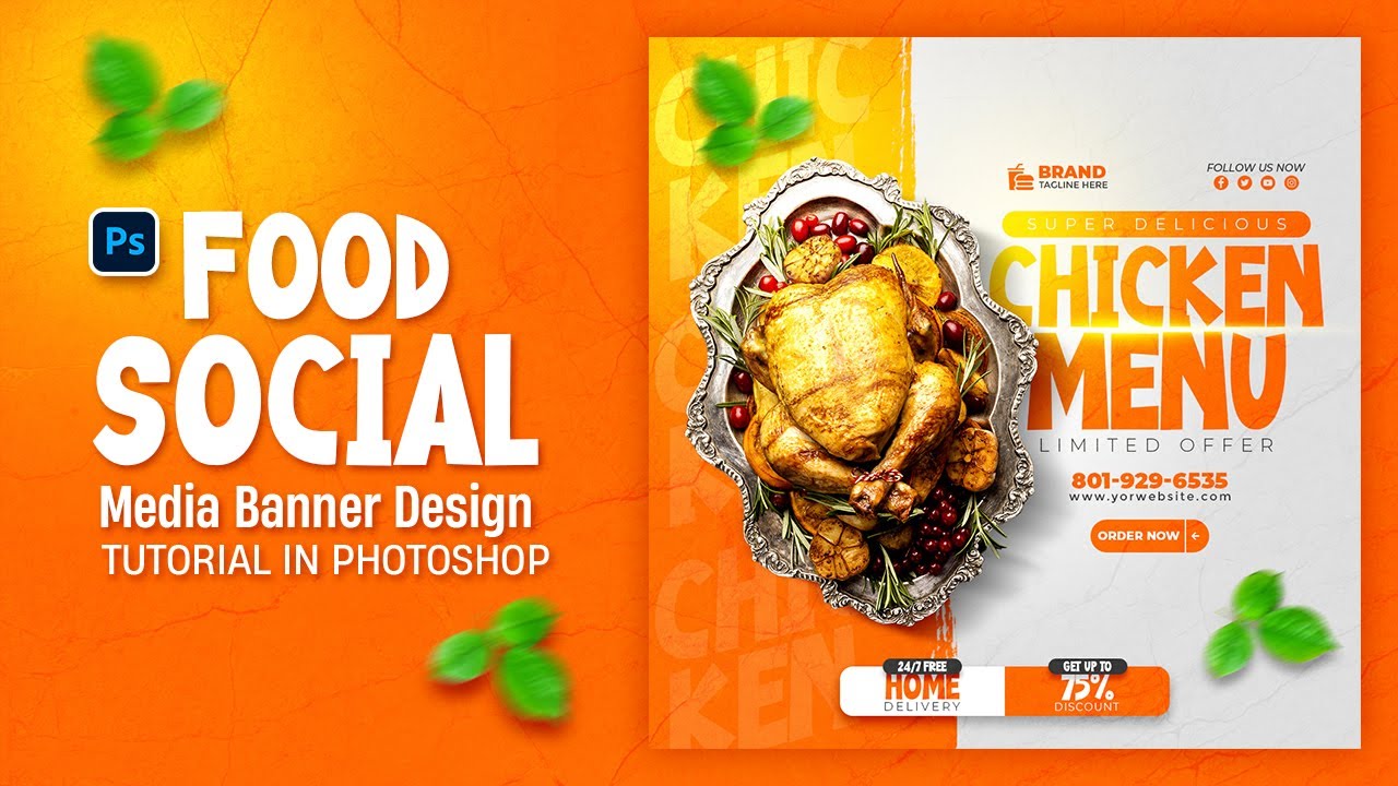 Food Social Media Banner Design in Adobe Photoshop Tutorial | Graphic ...