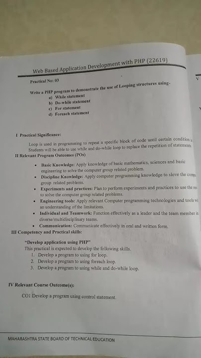 Practical No 3 Php Diplomamanual Msbtepractical Youtube