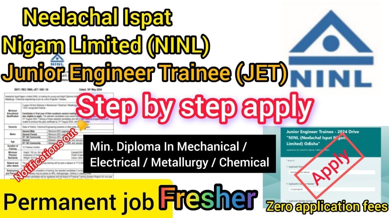 Neelachal ispat Nigam junior engineer (JET) recruitment apply online ...