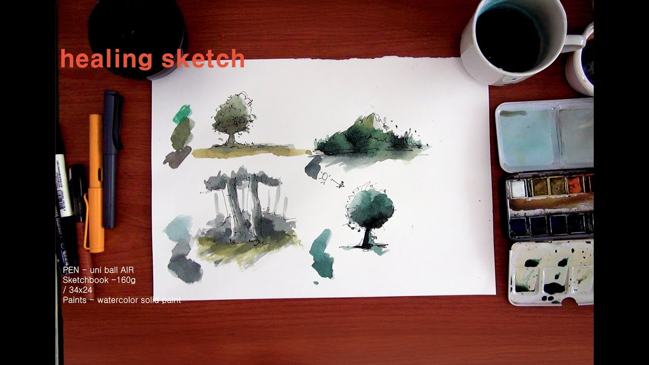 어반스케치_싸구려 스케치북..Healing sketch - YouTube