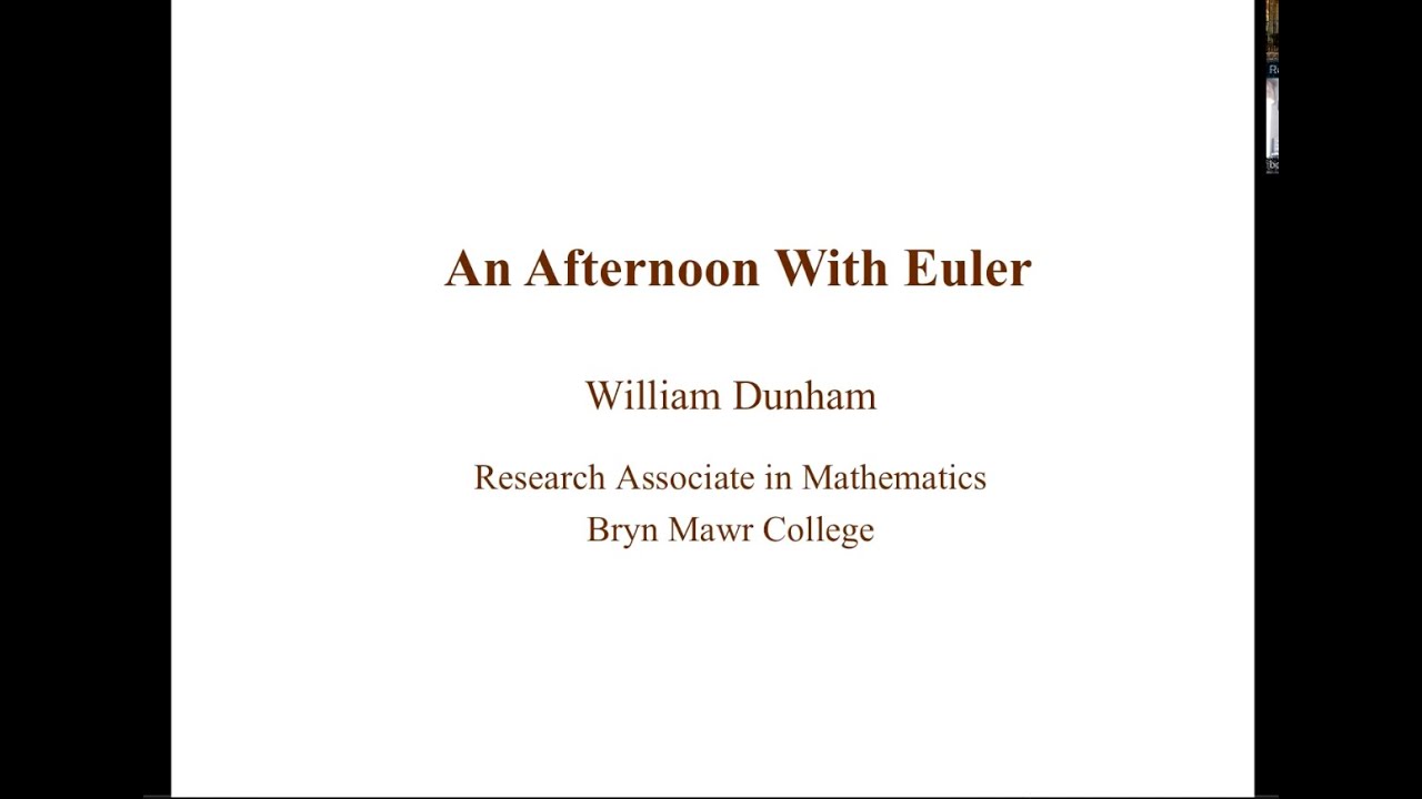 An Afternoon With Euler by William Dunham: Howard University ...