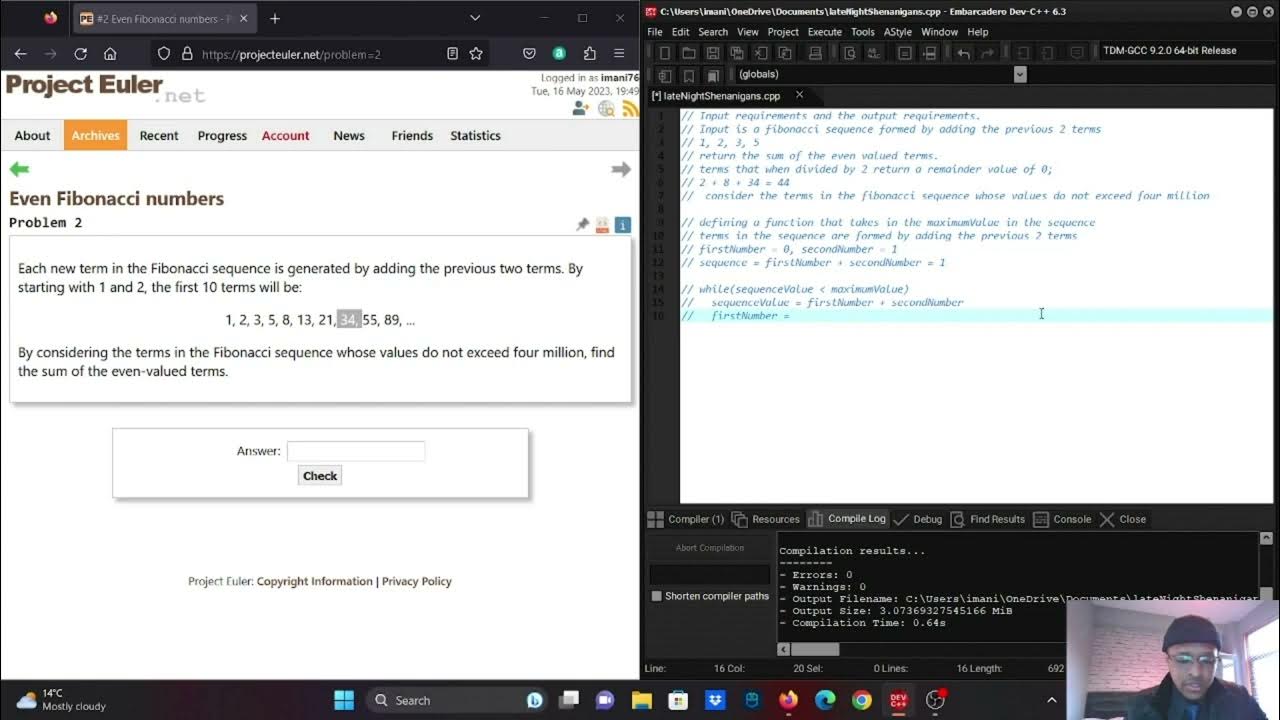 Even Fibonacci Numbers Solution C++-Project Euler - YouTube