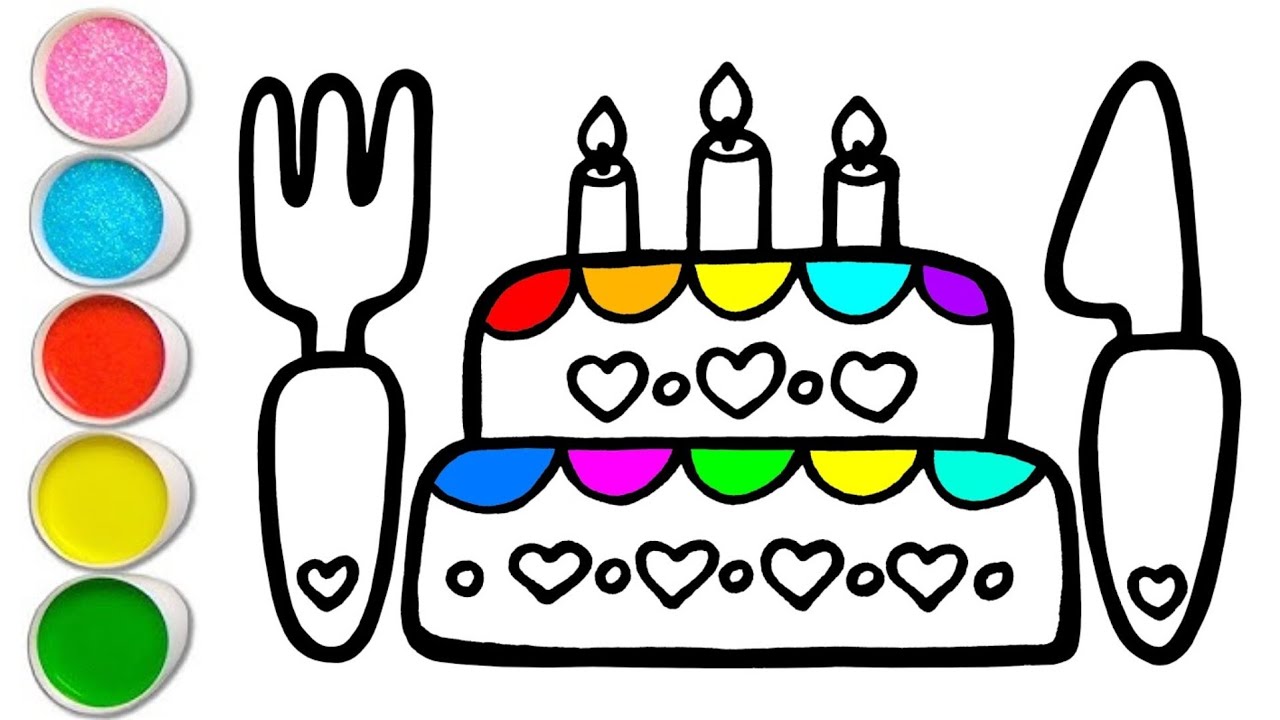easy cake drawing and coloring for kids and toddlers,, step by step ...