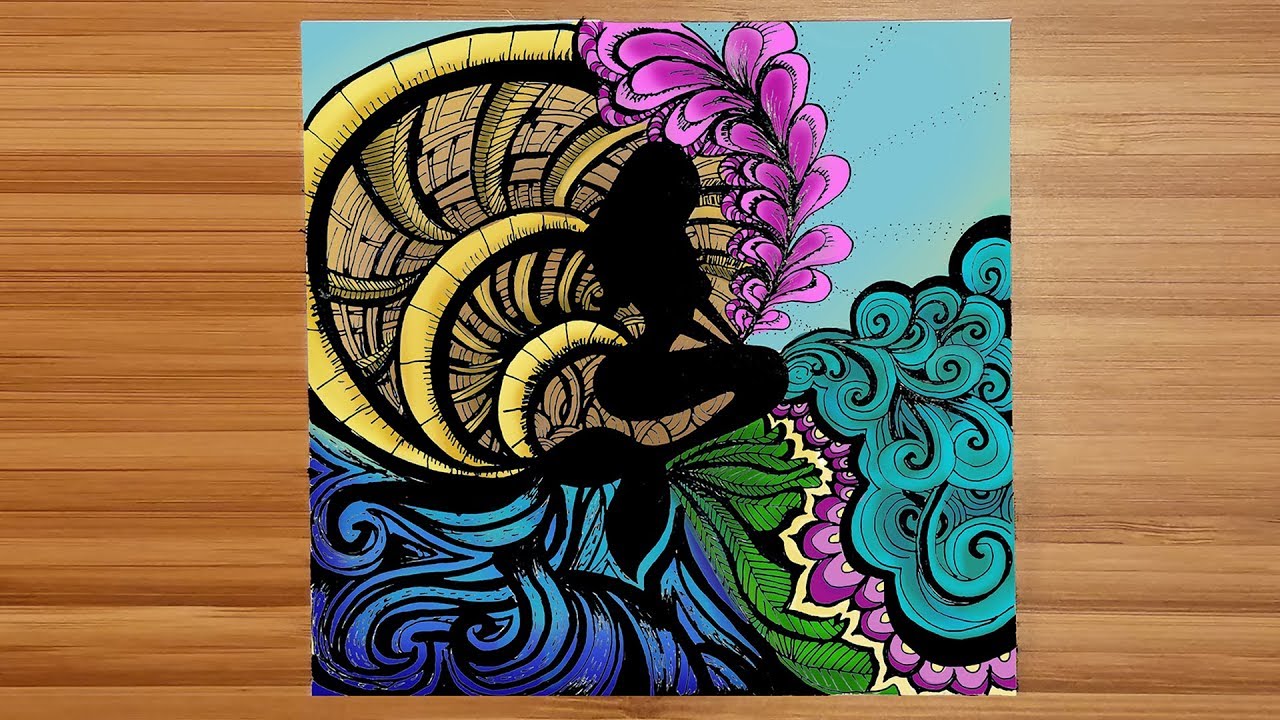 Mermaid Zentangle - Time Lapse Zentangle Doodle Day 13 - YouTube