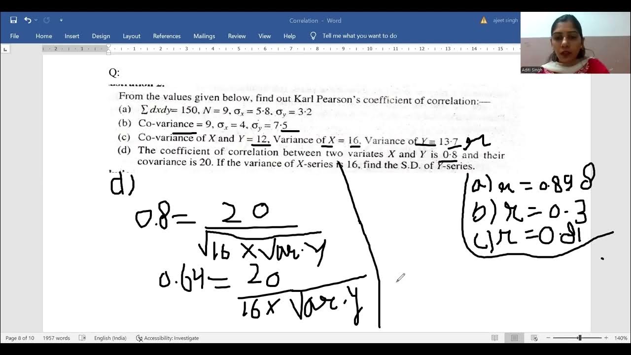 Unit 4: Karl Pearson's Coefficient of Correlation Part 2 - YouTube
