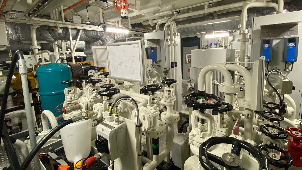 The engine room of plug-in hybrid Electric Tugboat - YouTube