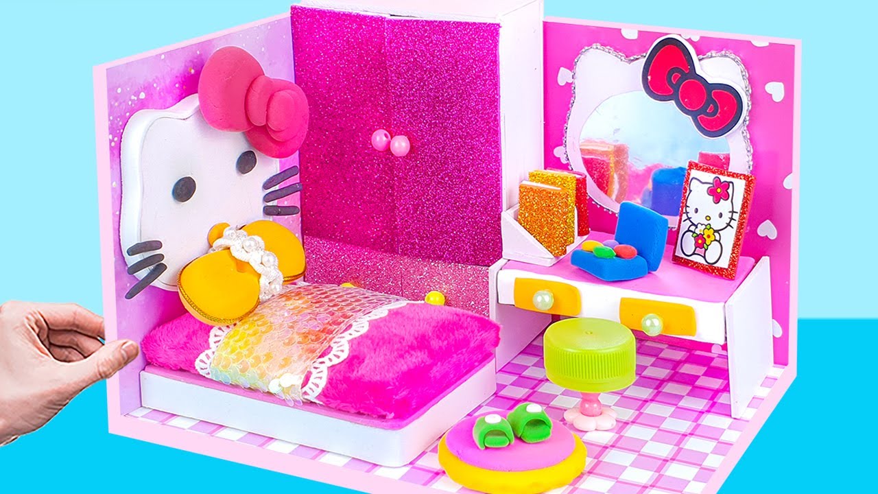 (Easy) Making A Mini Hello Kitty Bedroom By Polymer Clay and Cardboard ...