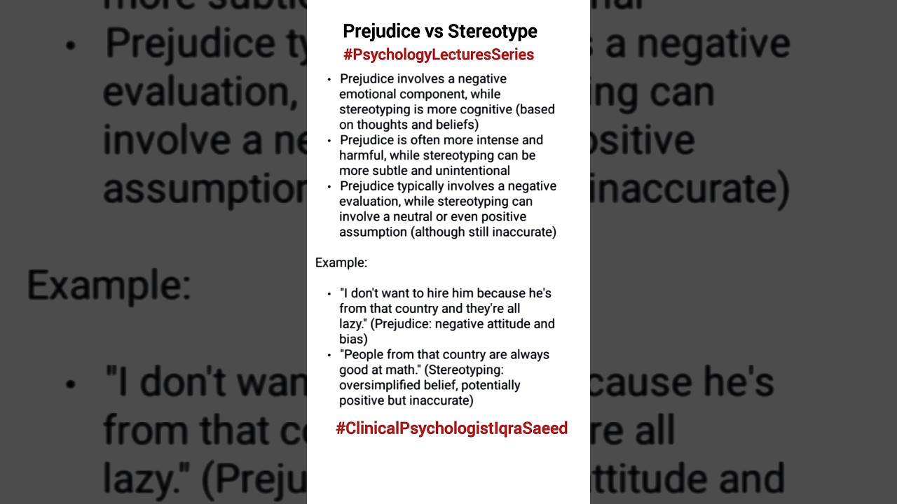 Prejudice vs Stereotype difference | Social Psychology Lectures ...
