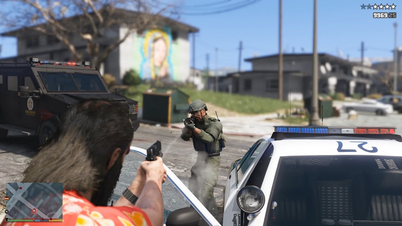 GTA V Rancho Vagos Gang Rampage + Police Shootout + 10 Star Heat Escape ...