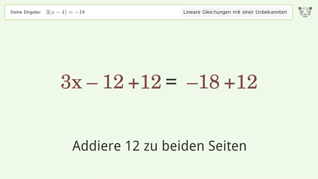 Linear Equation With One Unknown Solve 3 x 4 18 Step by step Linear Equation With One Unknown Solve 3 x 4 18 Step by step
