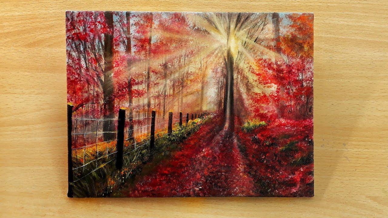 Painting Morning Rays in a Beautiful Forest | Easy Acrylic Painting for ...