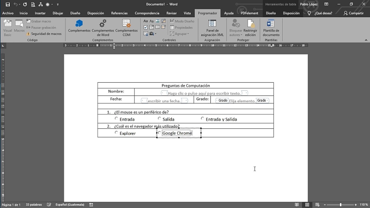 Formulario en Word 2019 - YouTube