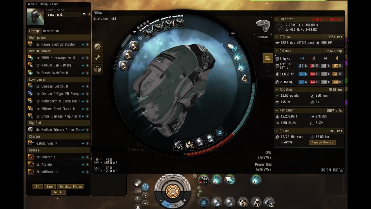 Eve online, FOBs: support Vexor mk2 - YouTube