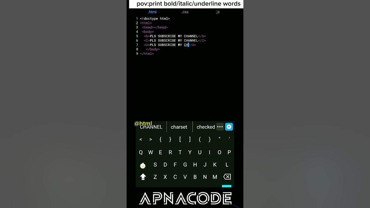 print bold/italic/underline tags in html #apnacode #learncodeonline #html - YouTube