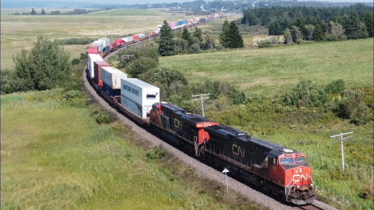 Awesome 4K Aerial Views! Long Stack Train CN 120 w/DPU near Upper ...
