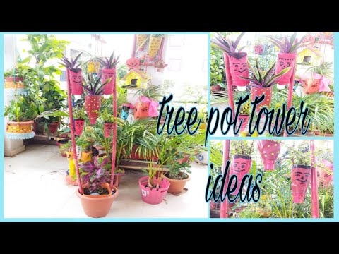 How to make tree pot tower for plastic pipe with iron nets /best out of waste