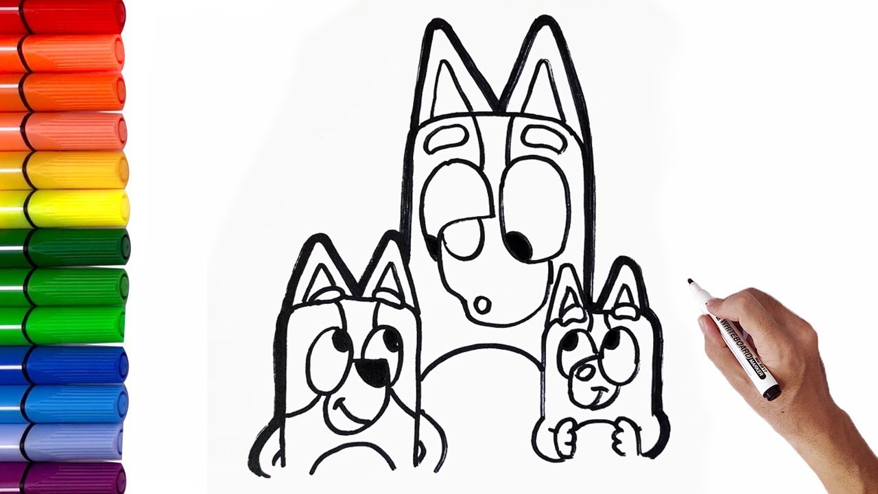 How to draw Bluey and Bingo with their Mom || Drawing and coloring for ...