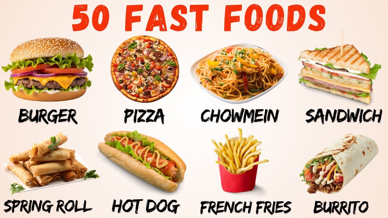 50 Fast Food Names - English Learning for Kids! - YouTube