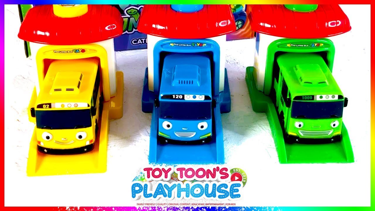 Green, Blue, Yellow Colored Tayo the Little Bus Toy Cars Unboxing - YouTube