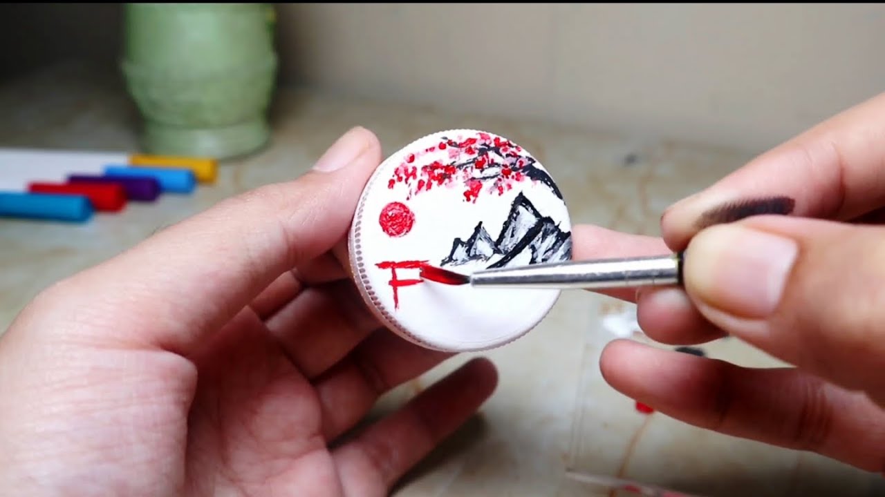 LUKISAN TUTUP BOTOL | ACRYLIC PAINTING ON BOTTLE CAPS | Fuji Mountain ...