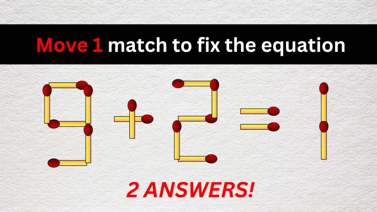 Matchstick Puzzles | Move 1 Matchstick to Fix the Equation - YouTube
