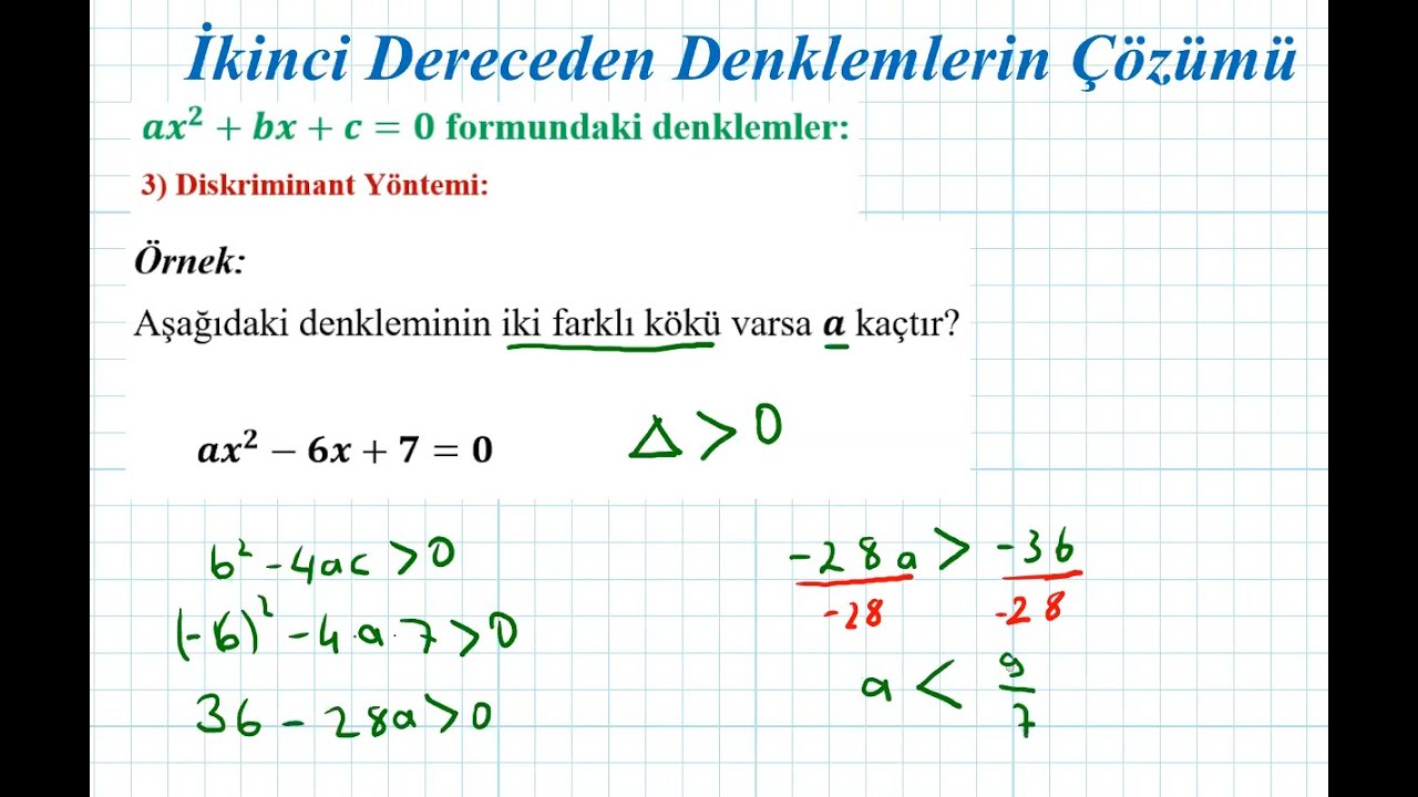 İkinci Dereceden Denklemlerin Çözümü - Diskriminant Yardımıyla - 2 ...