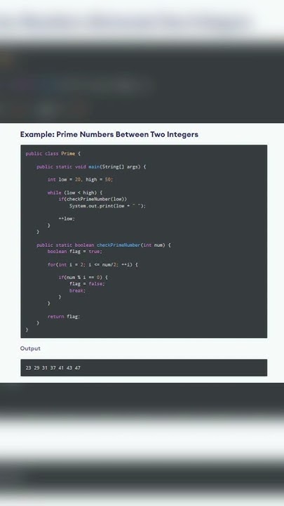 Java Program to Display Prime Numbers Between Intervals Using Function#reels #shorts - YouTube