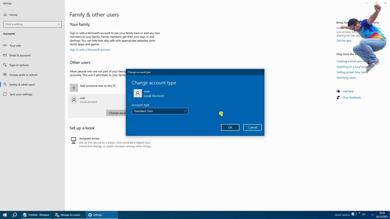 Hint in "User Accounts" to share folder and printer in Windows 10 / 11 ...