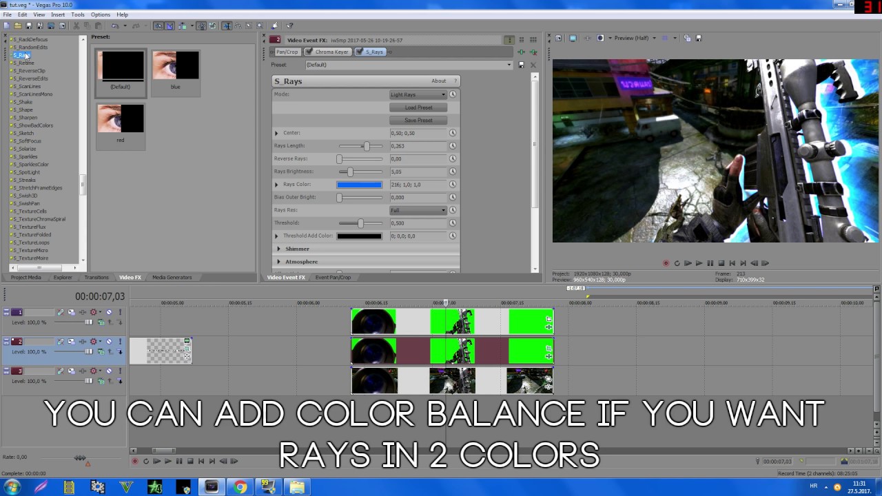Sony Vegas Tutorial - Gun/Player Colored Outline With Rays - YouTube