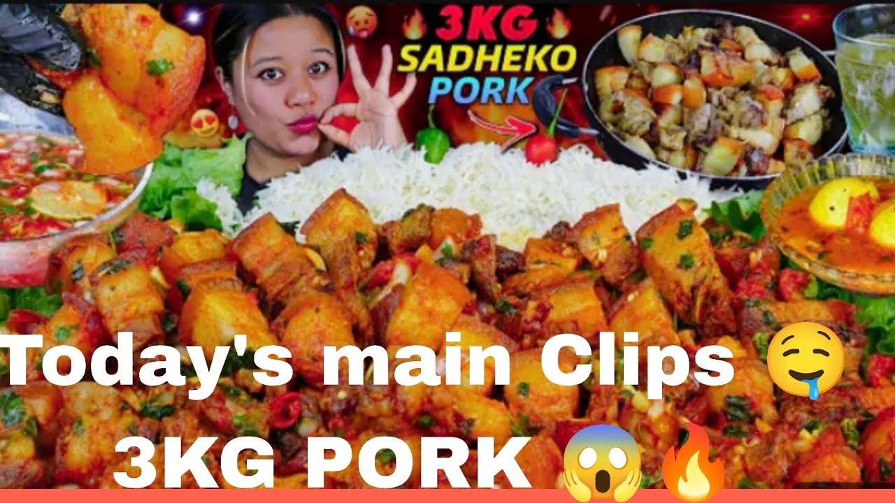 😱🔥3KG MARINATED PORK WITH RICE AND SPICY CHUTNEY l SPICY SADHEKO PORK ...