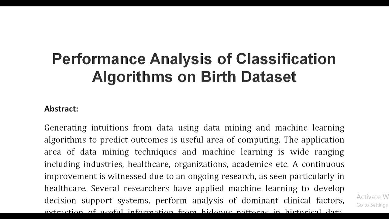 Performance Analysis of Classification Algorithms on Birth Dataset - YouTube