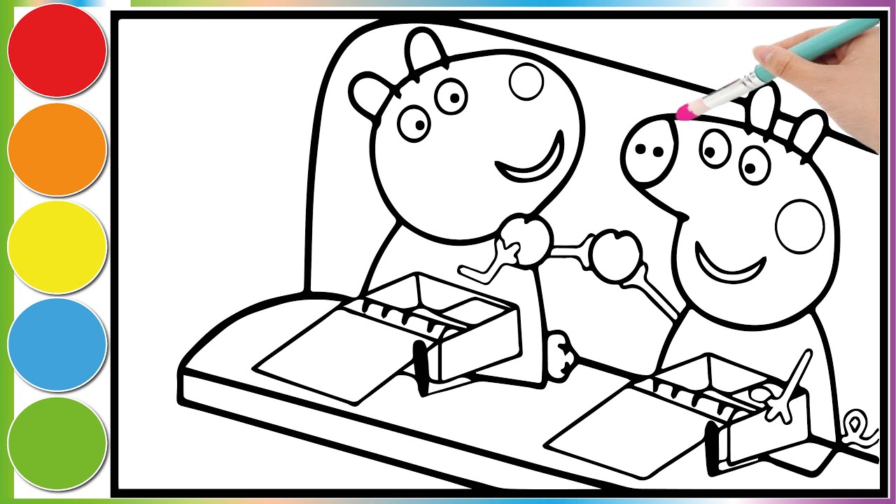 How to color Peppa Pig and her friend eating candy _ Peppa Pig drawing ...
