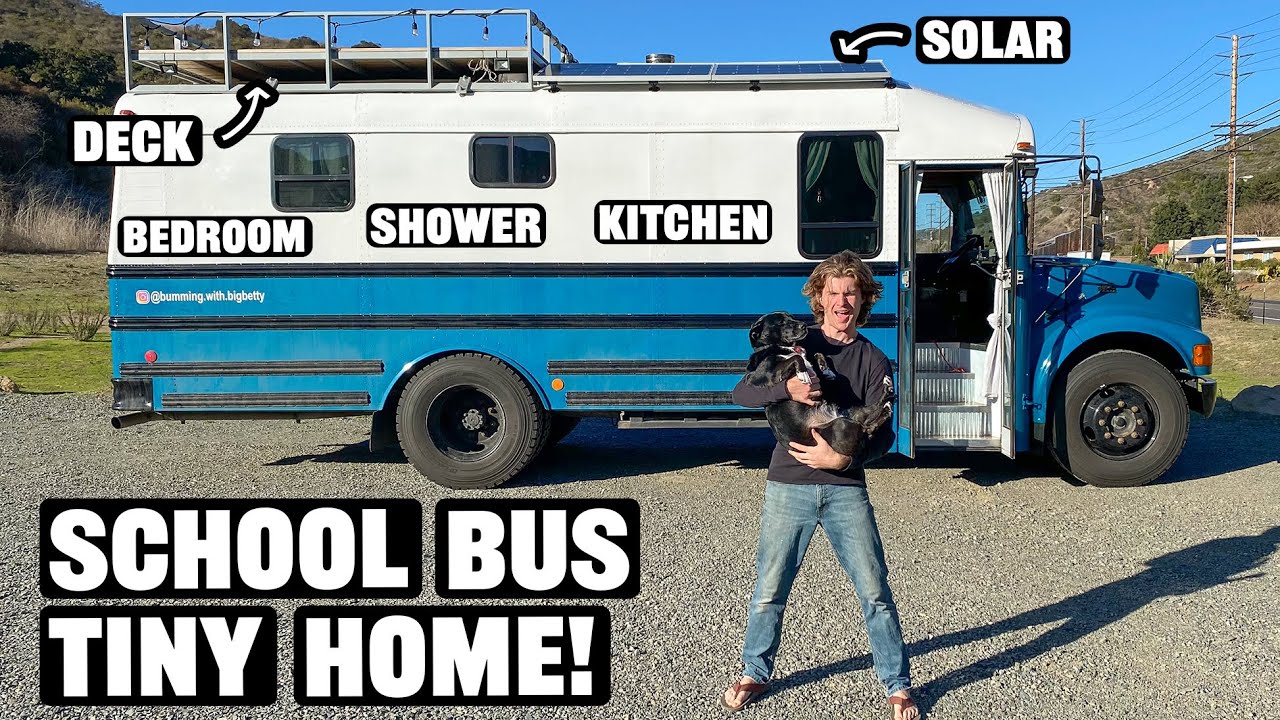Off Grid Tiny House On Wheels! (School Bus Conversion Tour) - YouTube