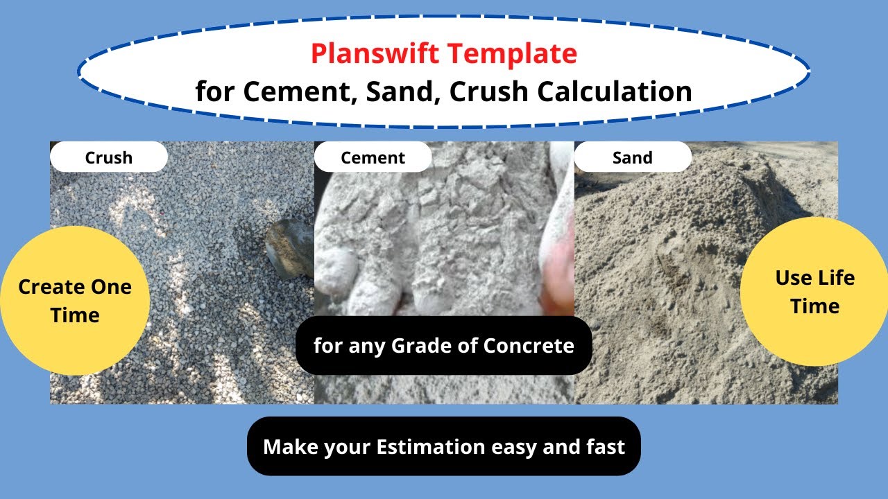 Planswift Template| Cement, Sand and Crush Calculation| Any Grade of ...