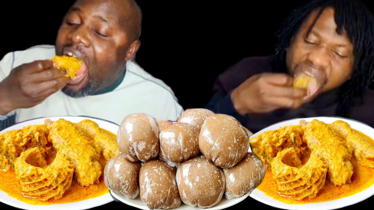 Asmr Brown Amala Fufu and Egusi Soup with Turkey, Cowskin, Goat Meat ...