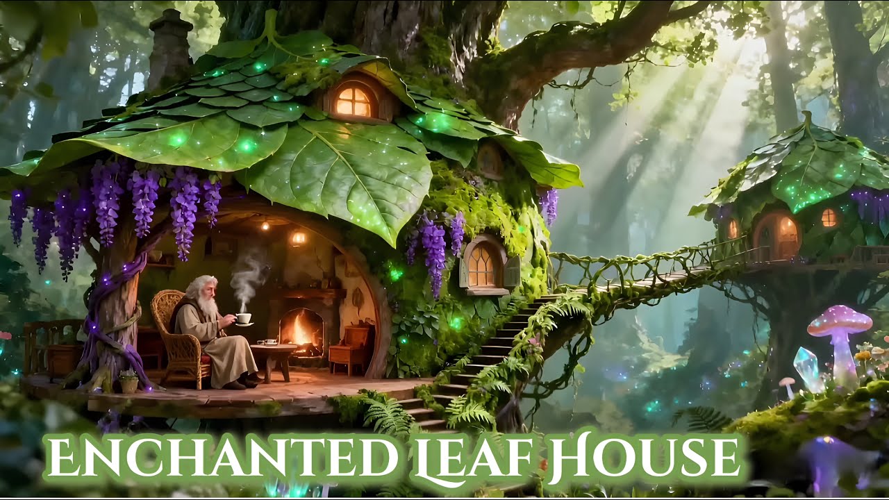 Giant Leaf House | Hobbit Fantasy Ambience with Soft Harp, Flute and ...