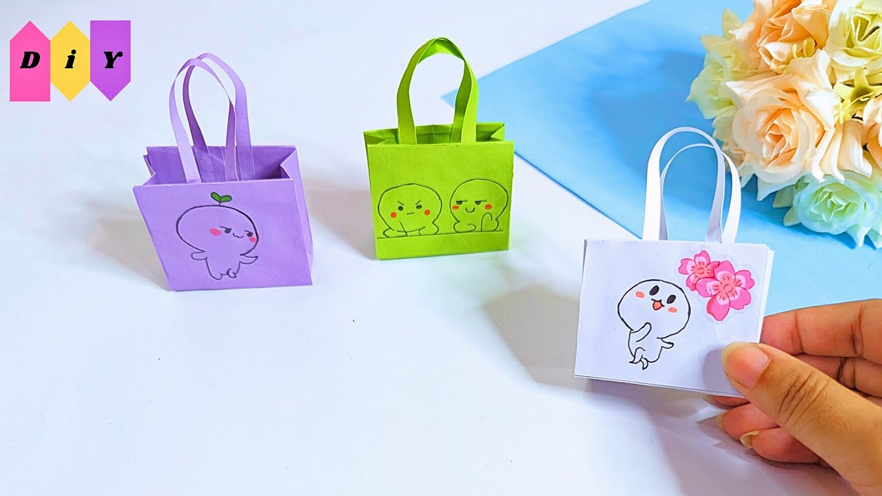 DIY Origami Paper Shopping Bags With Handle | Mini Paper Bag || Aklima ...