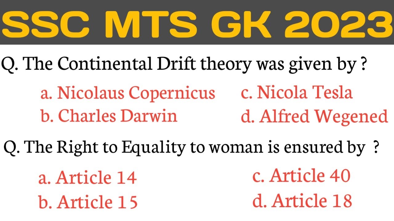 SSC MTS GK MCQ // Class 97 // SSC MTS General Knowledge Questions And Answers // SSC MTS 2023 ...