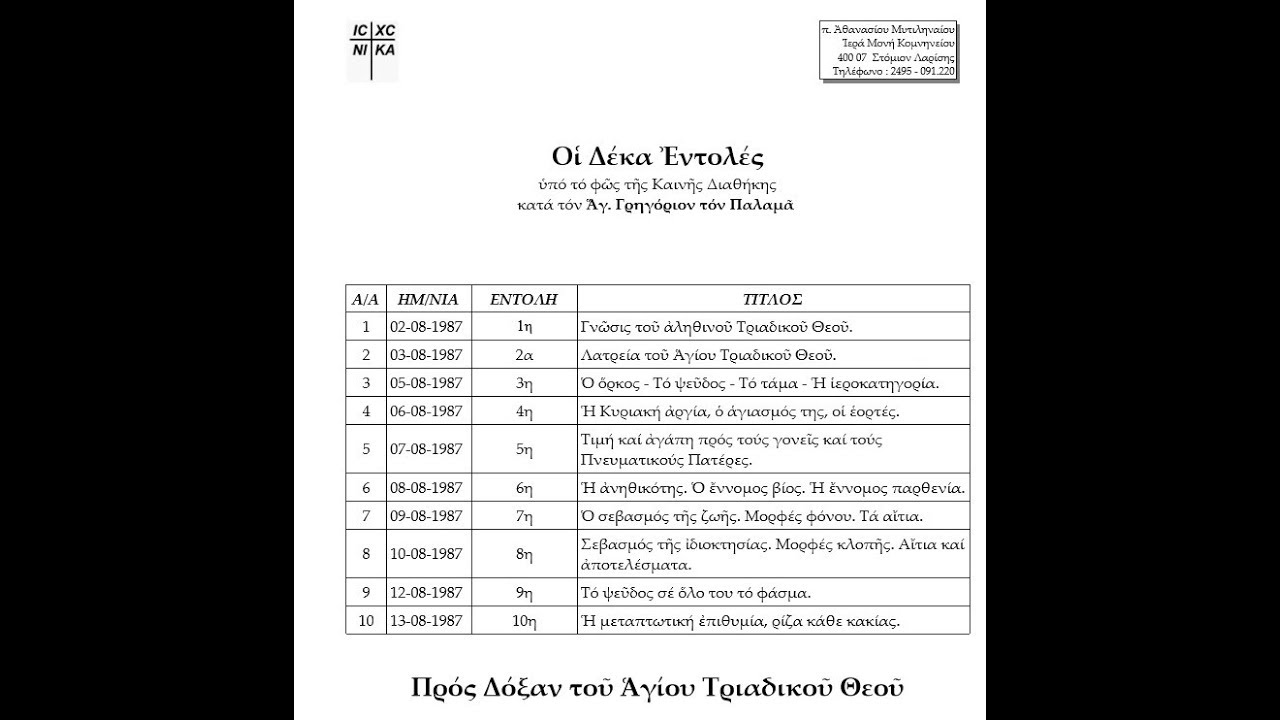 ΕΝΤΟΛΗ ΕΝΑΤΗ Π. Αθανάσιος Μυτιληναίος - YouTube