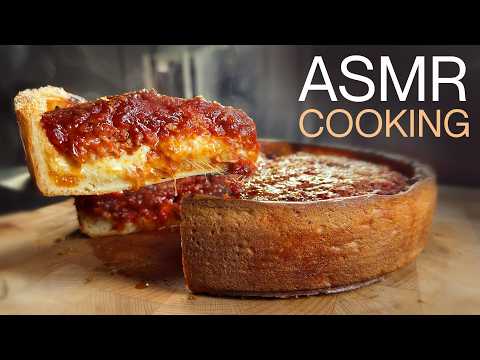 ASMR Cooking & Eating Deep Dish Pizza with Binaural Whispering