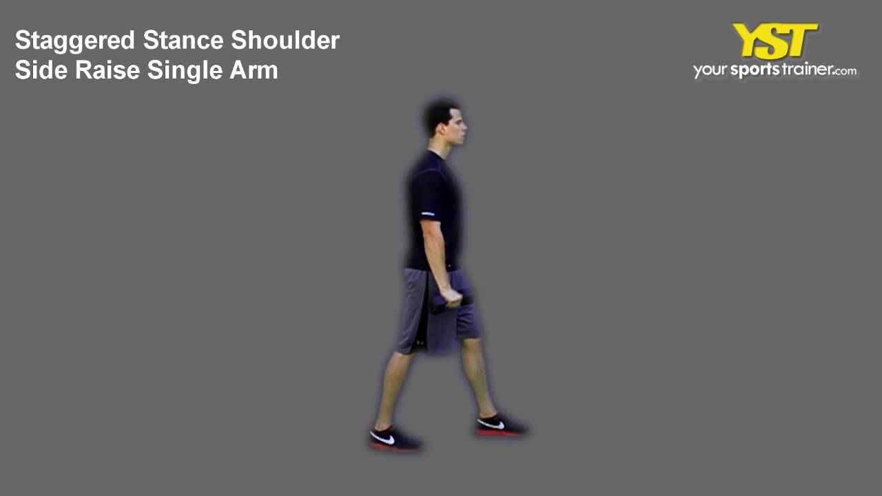 Staggered Stance Shoulder Side Raise 1 Arm - YouTube