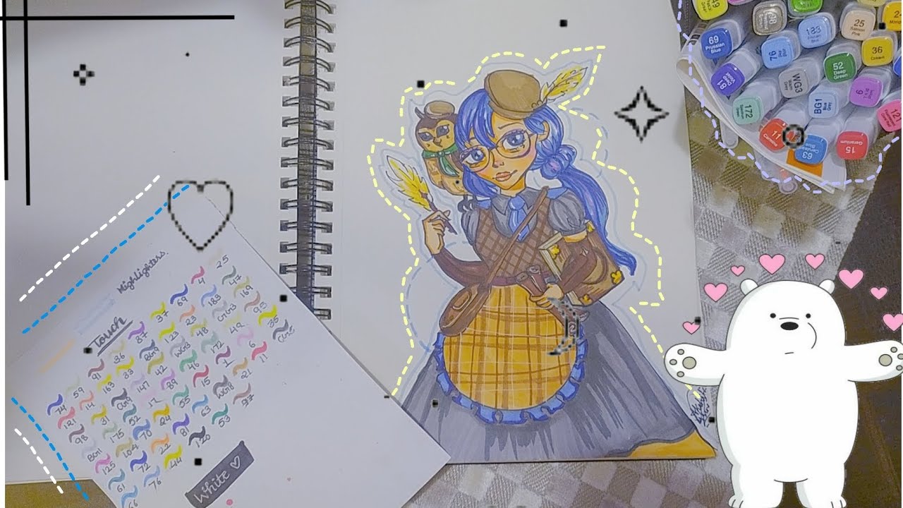 Drawing and colouring a character using Alcohol based markers...💜 - YouTube