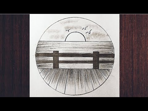 how to draw a beautiful scenery drawing in circle || easy drawing of ...