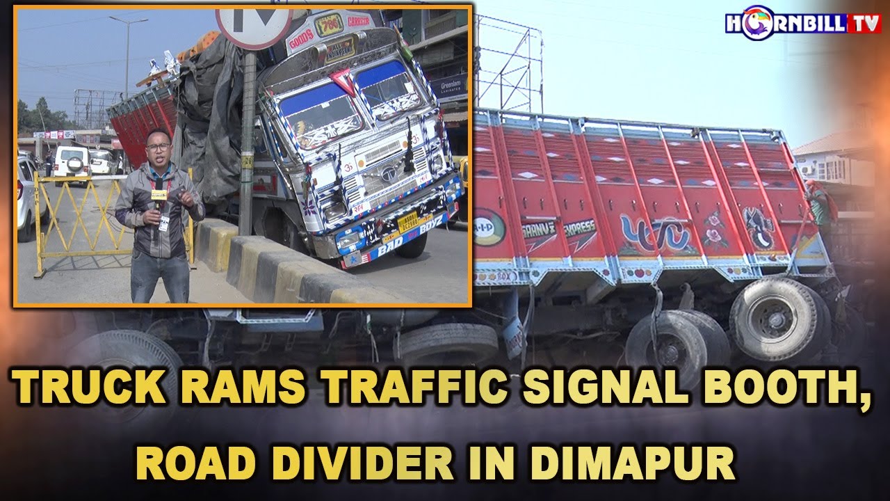 TRUCK RAMS TRAFFIC SIGNAL BOOTH, ROAD DIVIDER - YouTube