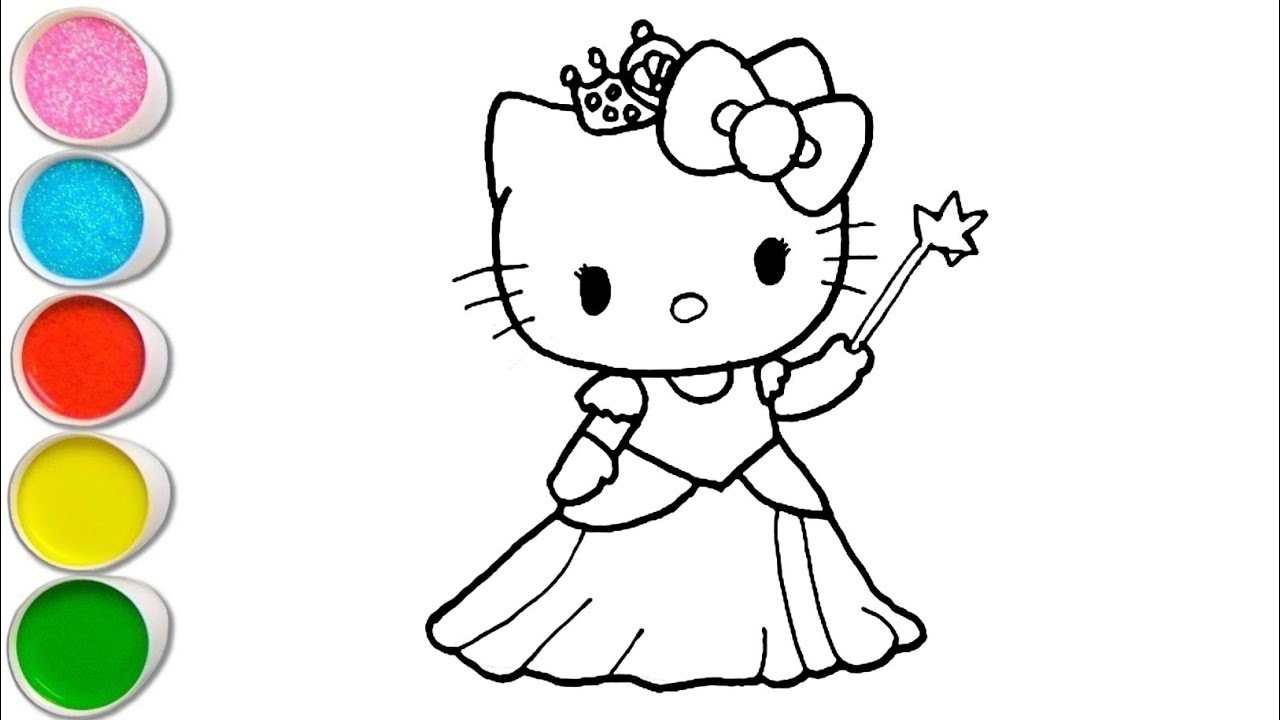 Cute Hello Kitty Princess Drawing, Painting and Coloring For Kids and ...