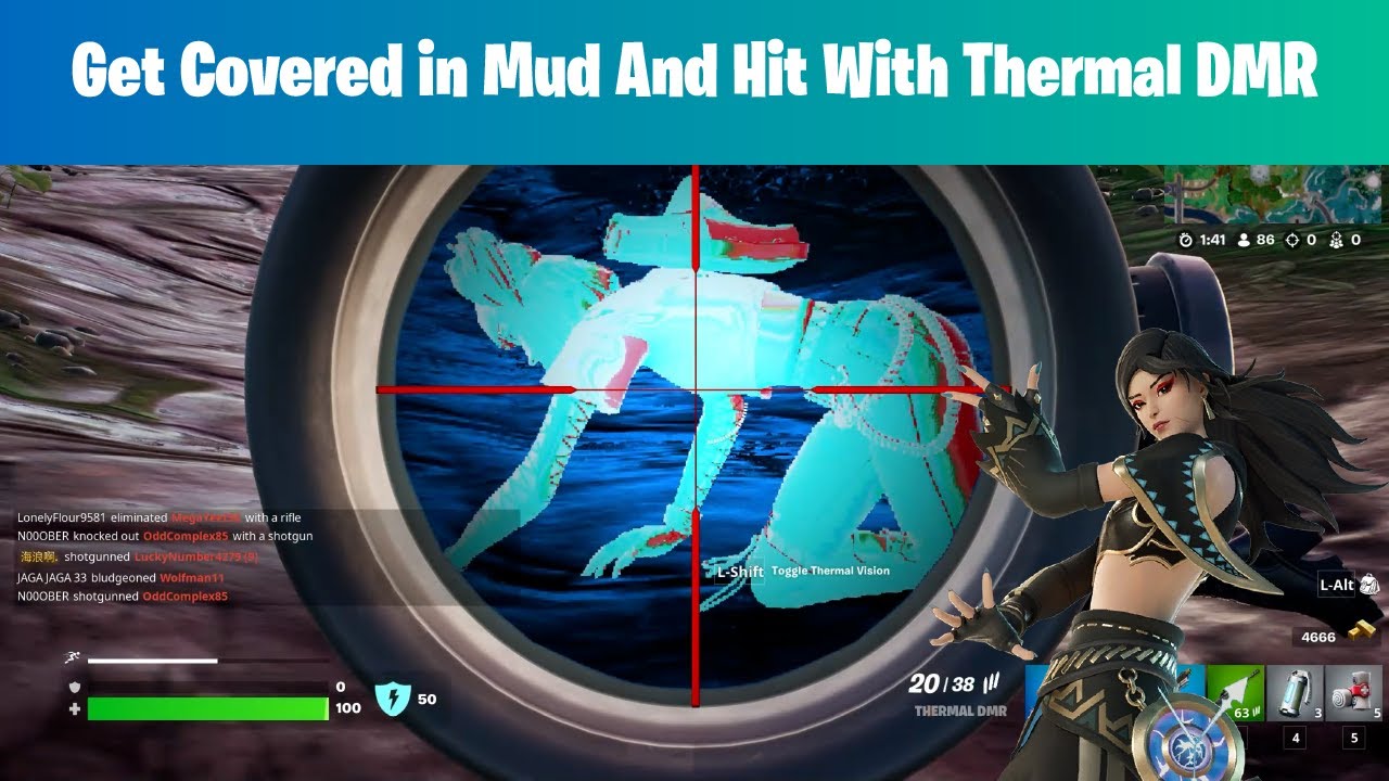 Fortnite วิธีทำ Get Covered in Mud And Hit Opponents With a Thermal DMR ...